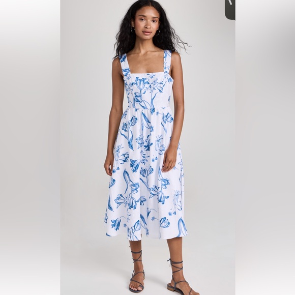 Reformation | Dresses | Reformation Frieda Linen Dress Blue And White ...